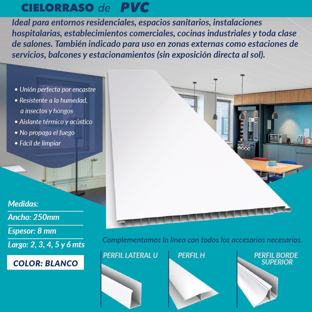 PVC CIELORRASO BLANCO 8X250MMX6M